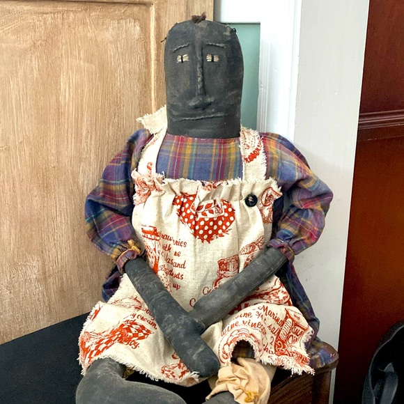 Toys | Folk Art Handmade Rag Doll Black Cloth Doll Vintage | Poshmark